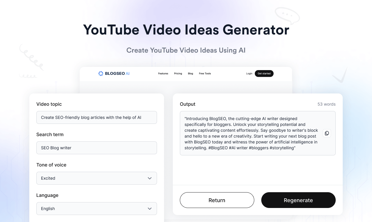 YouTube Video Ideas Generator Powered by AI | BlogSEO AI